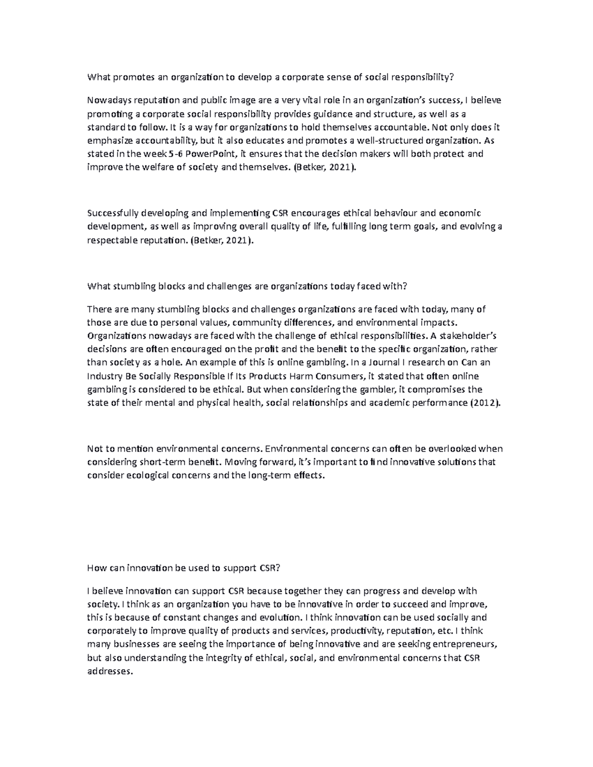 Activity 5 CSR AD - What promotes an organization to develop a ...