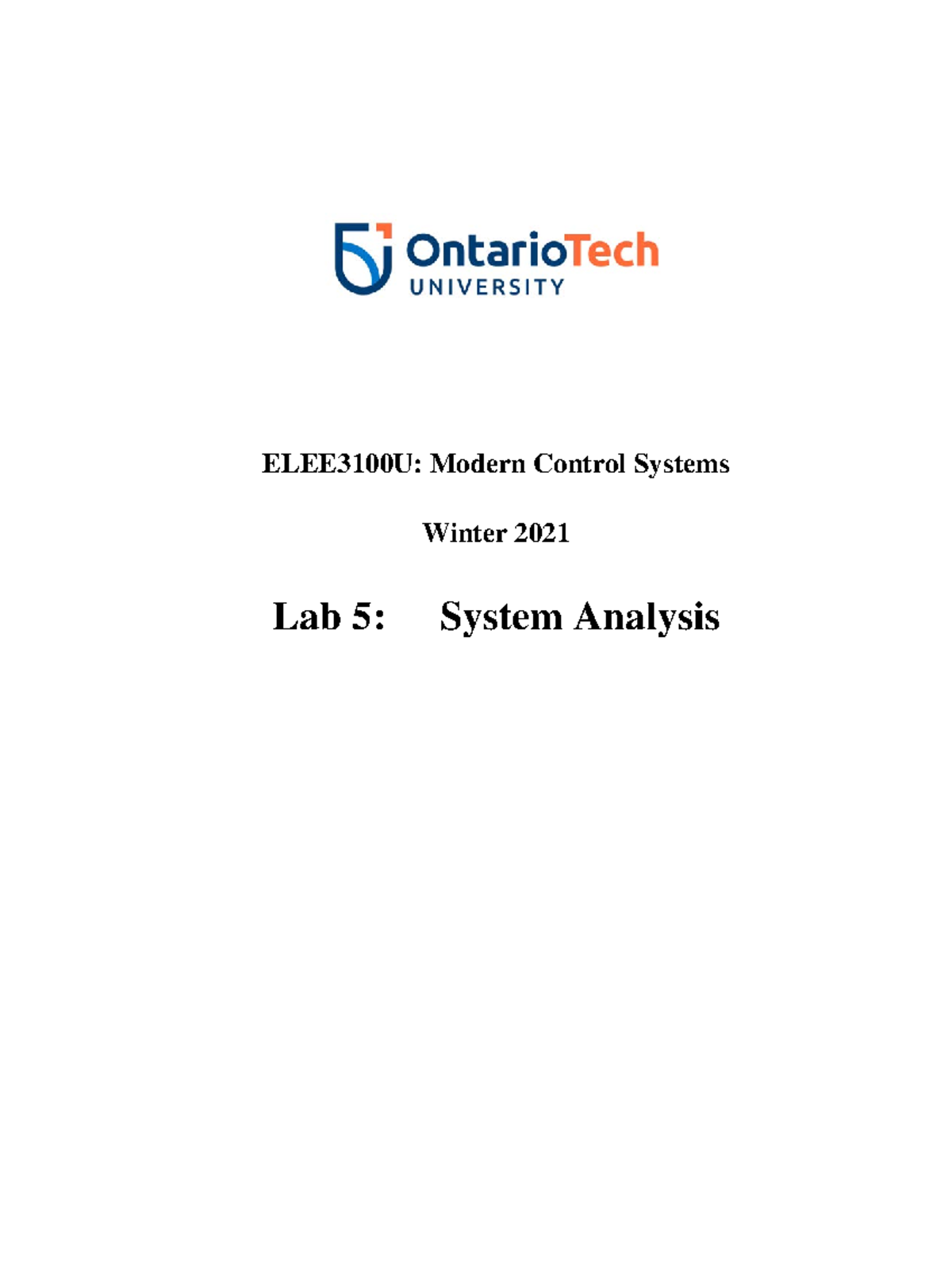 Lab 5 - Lab 5 Manual - ELEE3100U: Modern Control Systems Winter 2021 ...