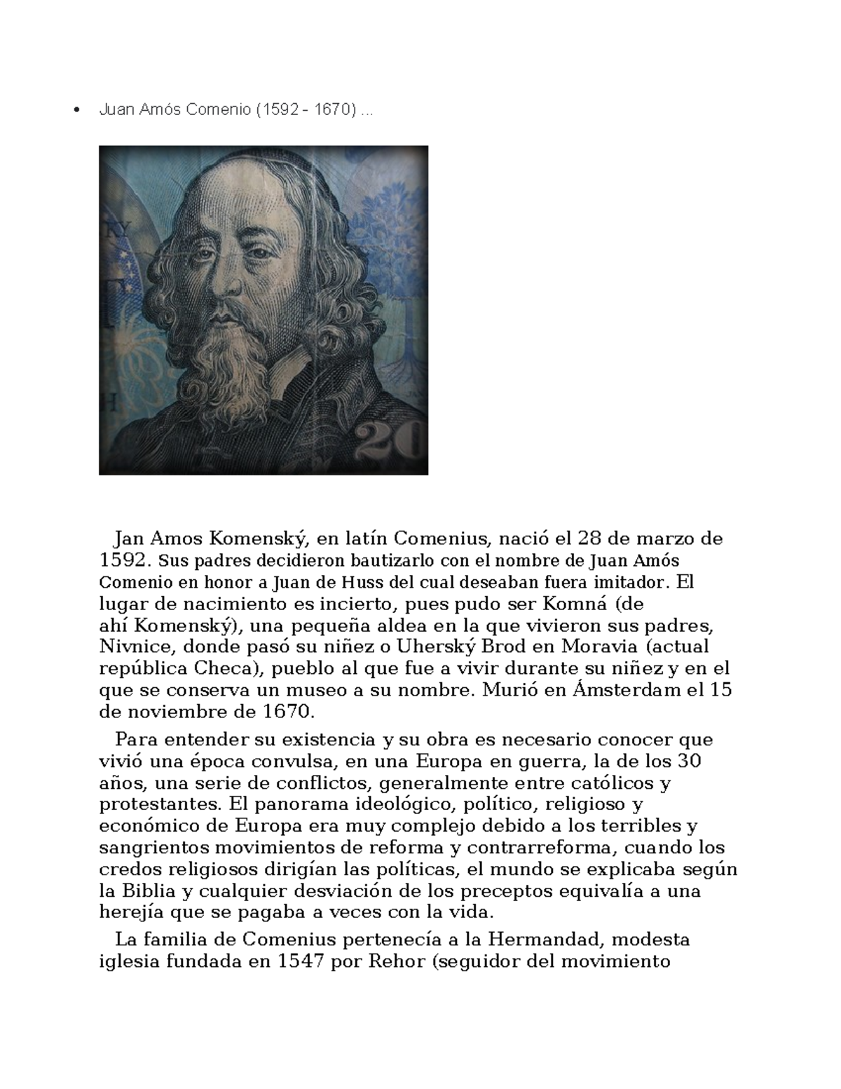 Pedagogos de la Historia - Juan Amós Comenio (1592 - 1670) ... Jan Amos Komenský, en latín - Studocu