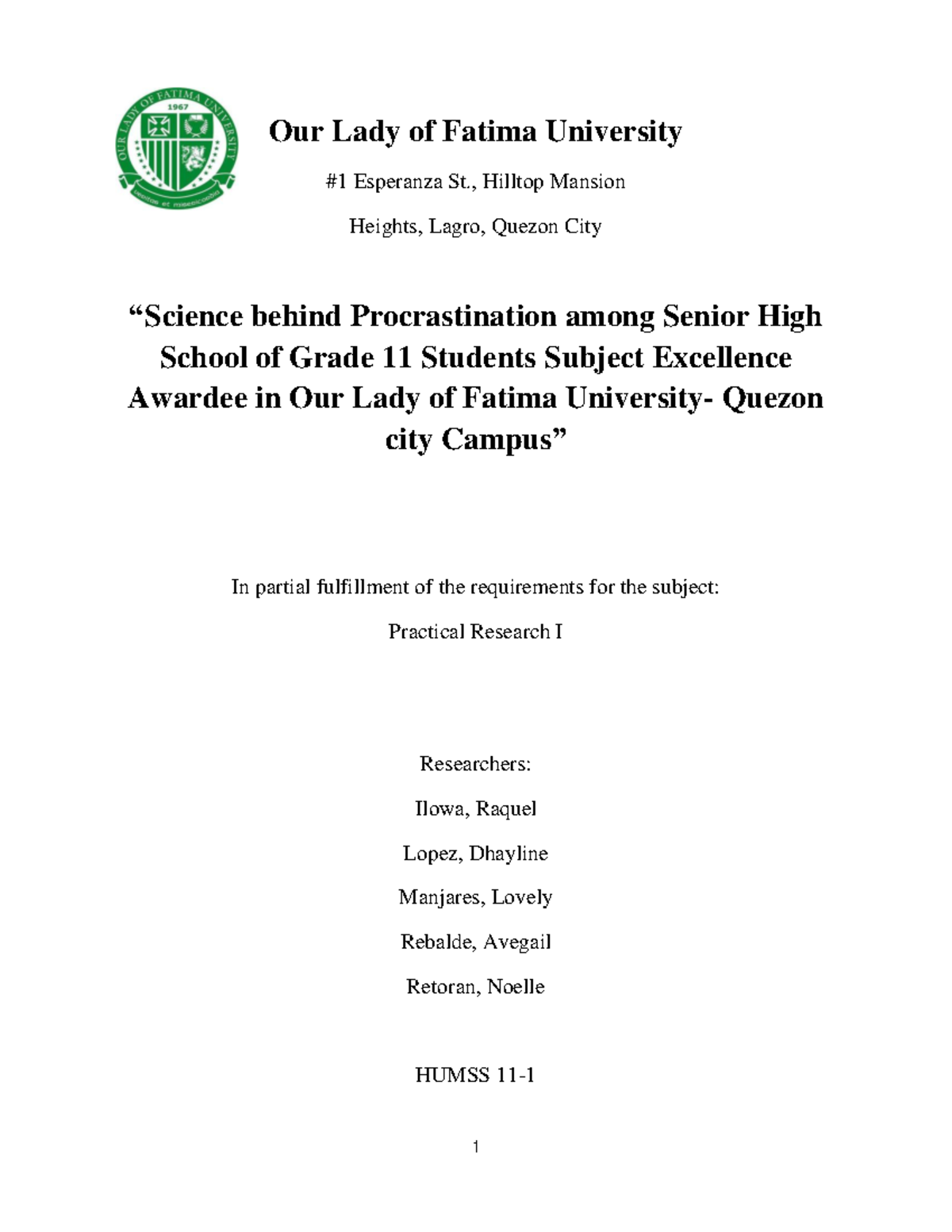 Our Lady Of Fatima University Lagro