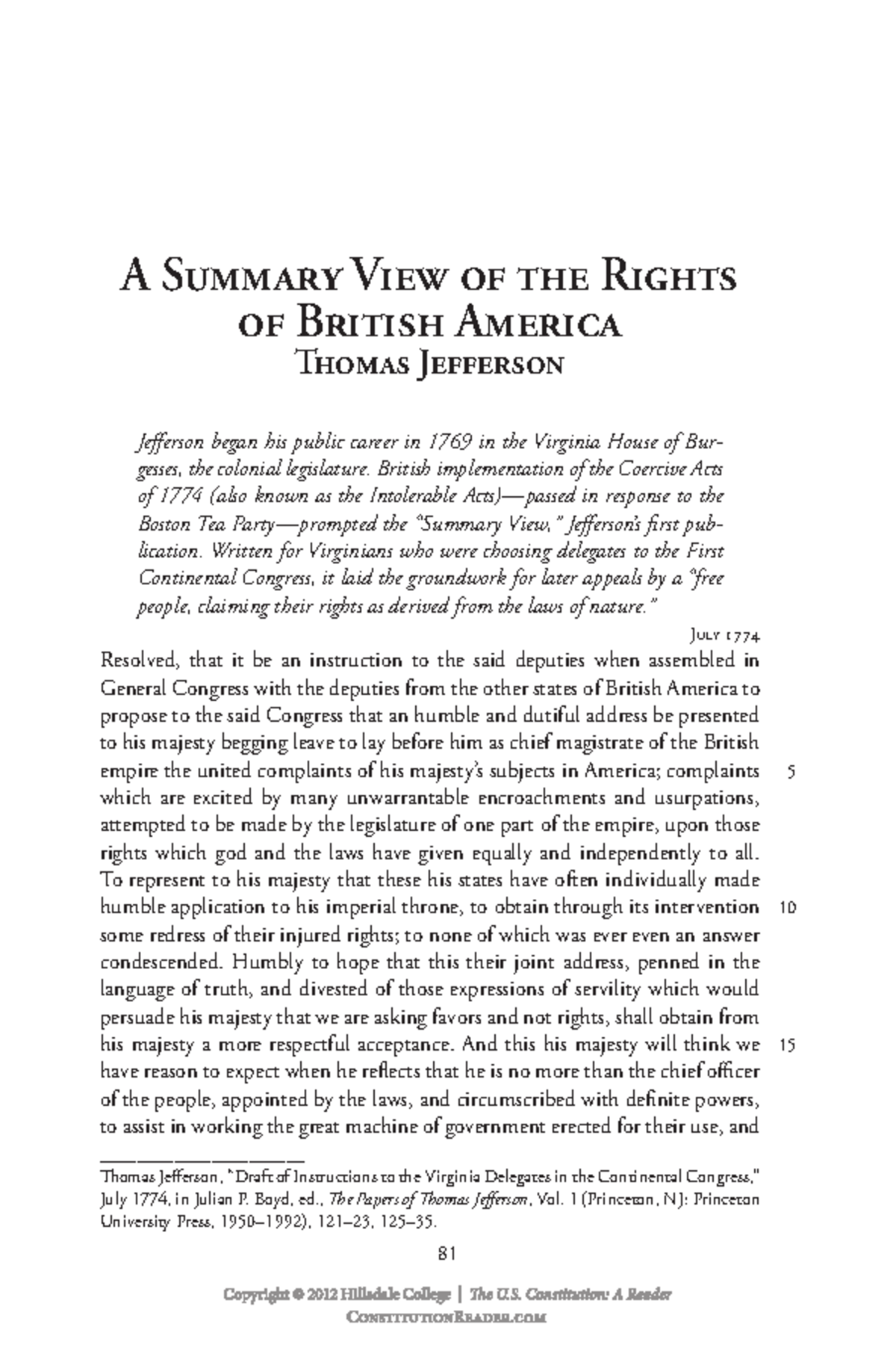 Summary View of the Rights of British America - SUMMARY VIEW OF THE ...