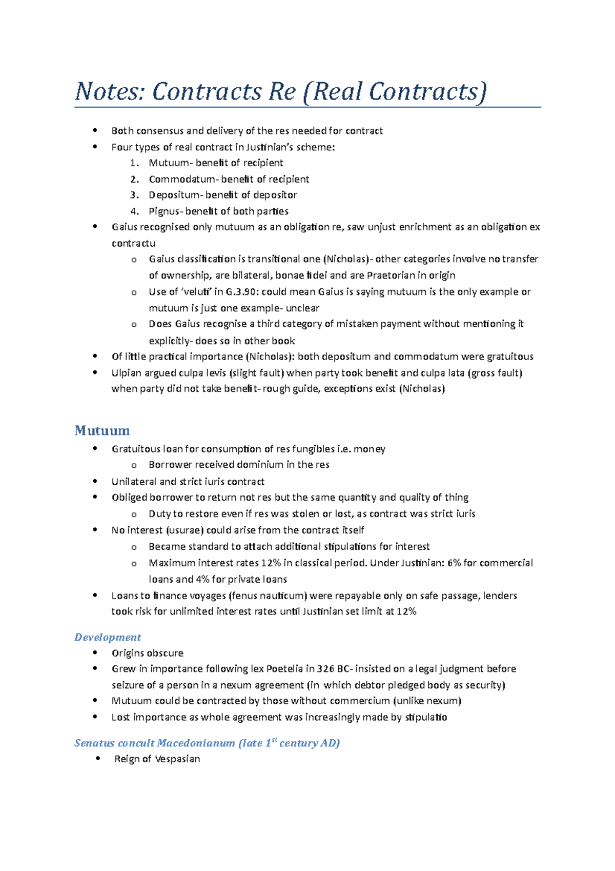 Notes Contracts Re (Real Contracts) - Notes: Contracts Re (Real ...