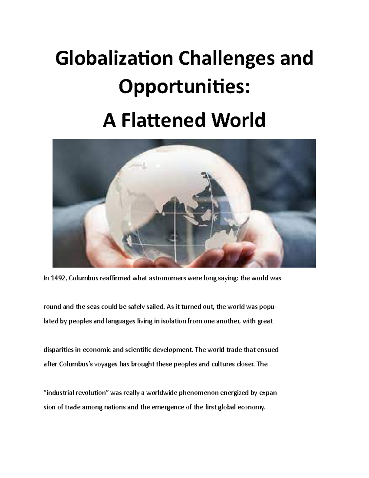 Globalization Challenges and Opportunities a flattened world ...