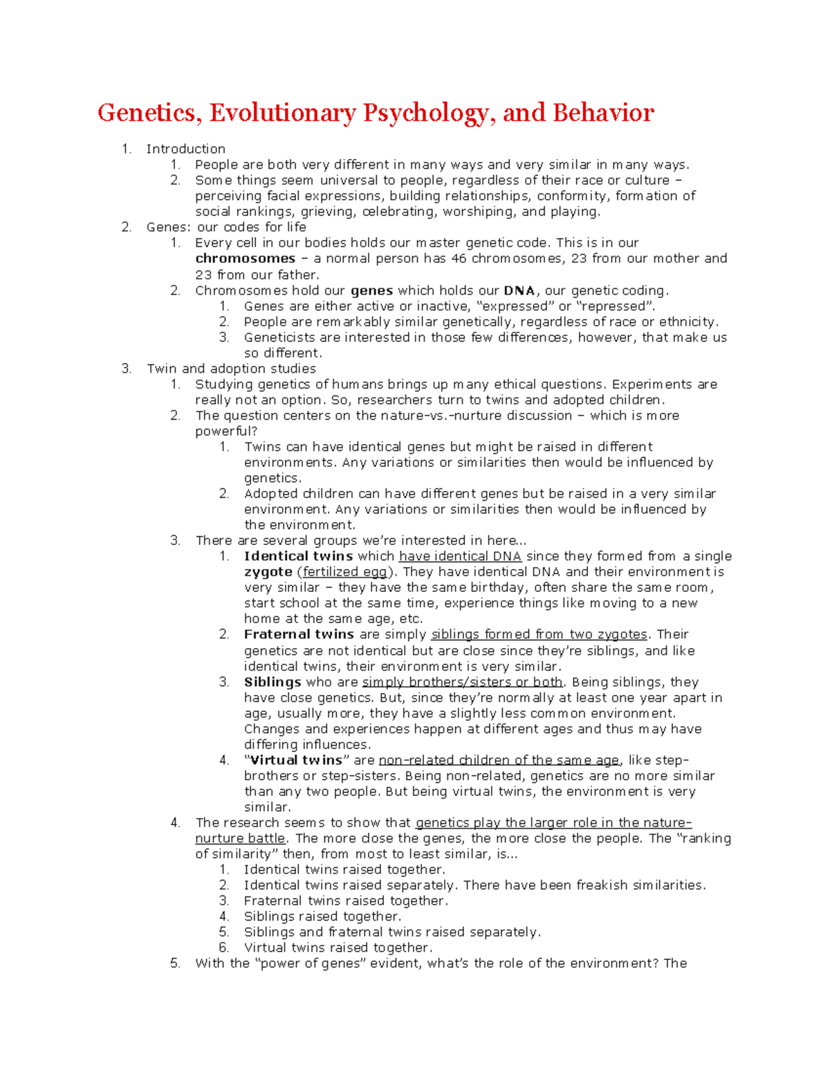 Genetics, Evolutionary Psychology, and Behavior - Genetics ...