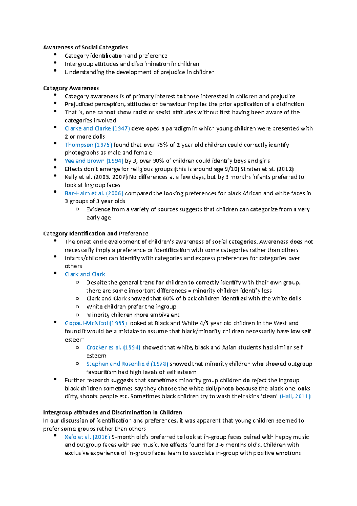 Lecture 5 notes - Awareness of Social Categories Category ...