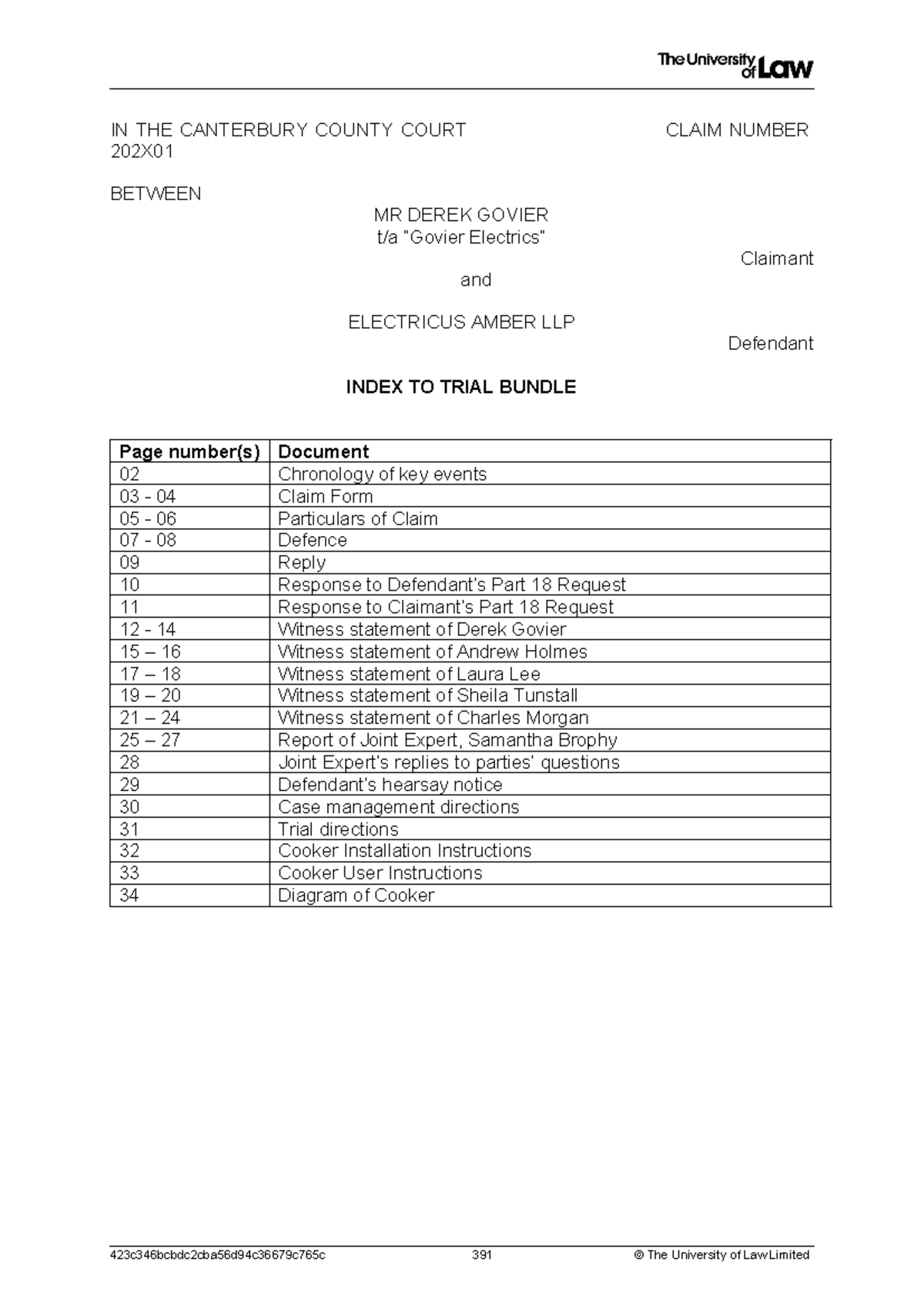 01 Index and full Trial Bundle - IN THE CANTERBURY COUNTY COURT CLAIM ...