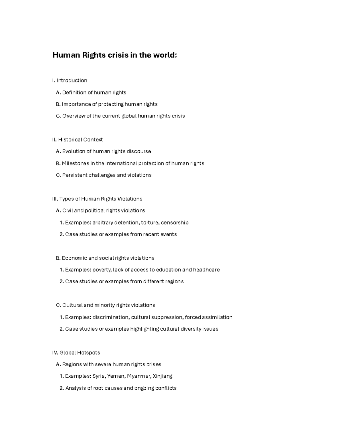 Human rights outlines - Human Rights crisis in the world: I ...