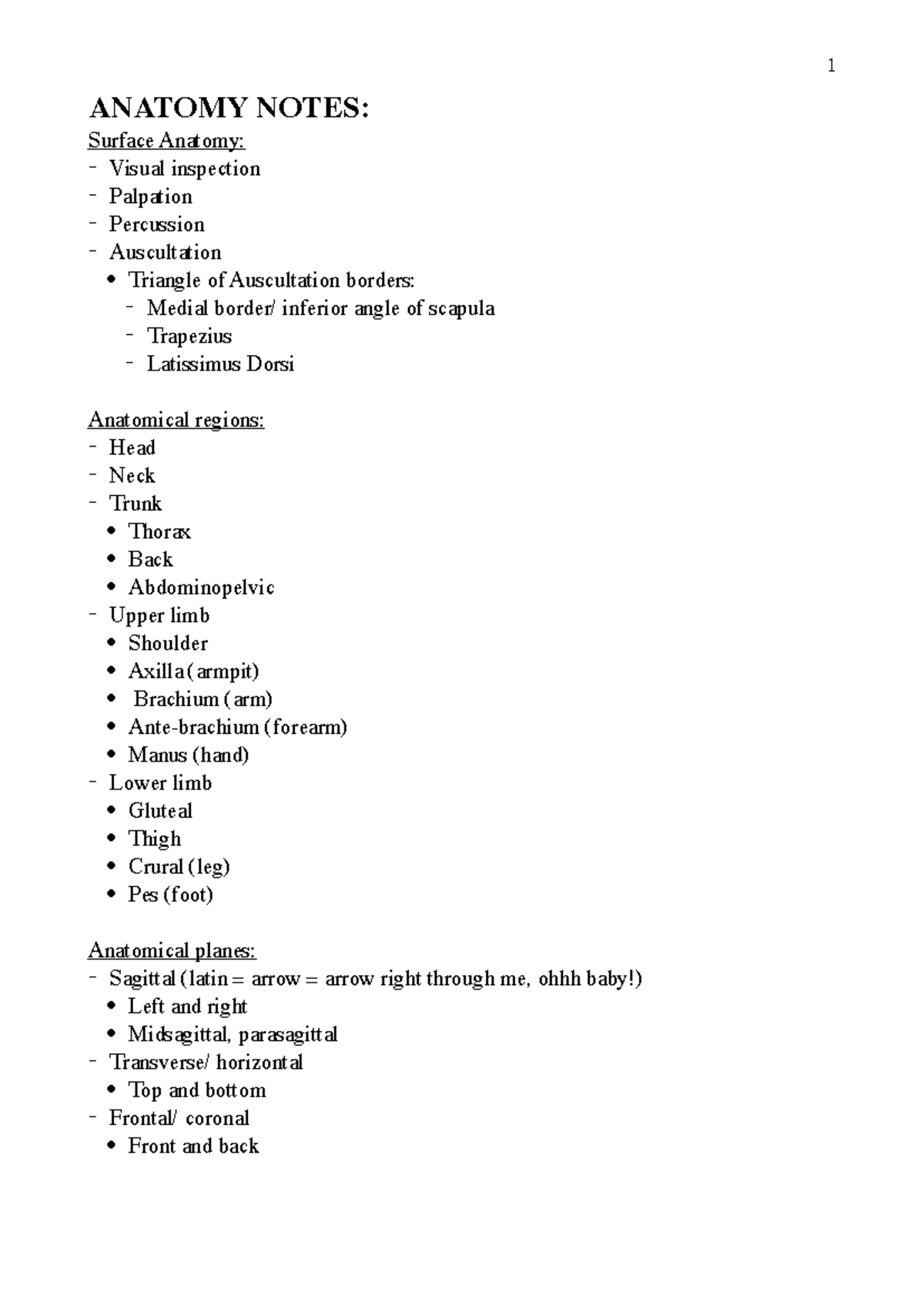 UNIT 1 - guideline for unit 1 human anatomy notes - ANATOMY NOTES ...