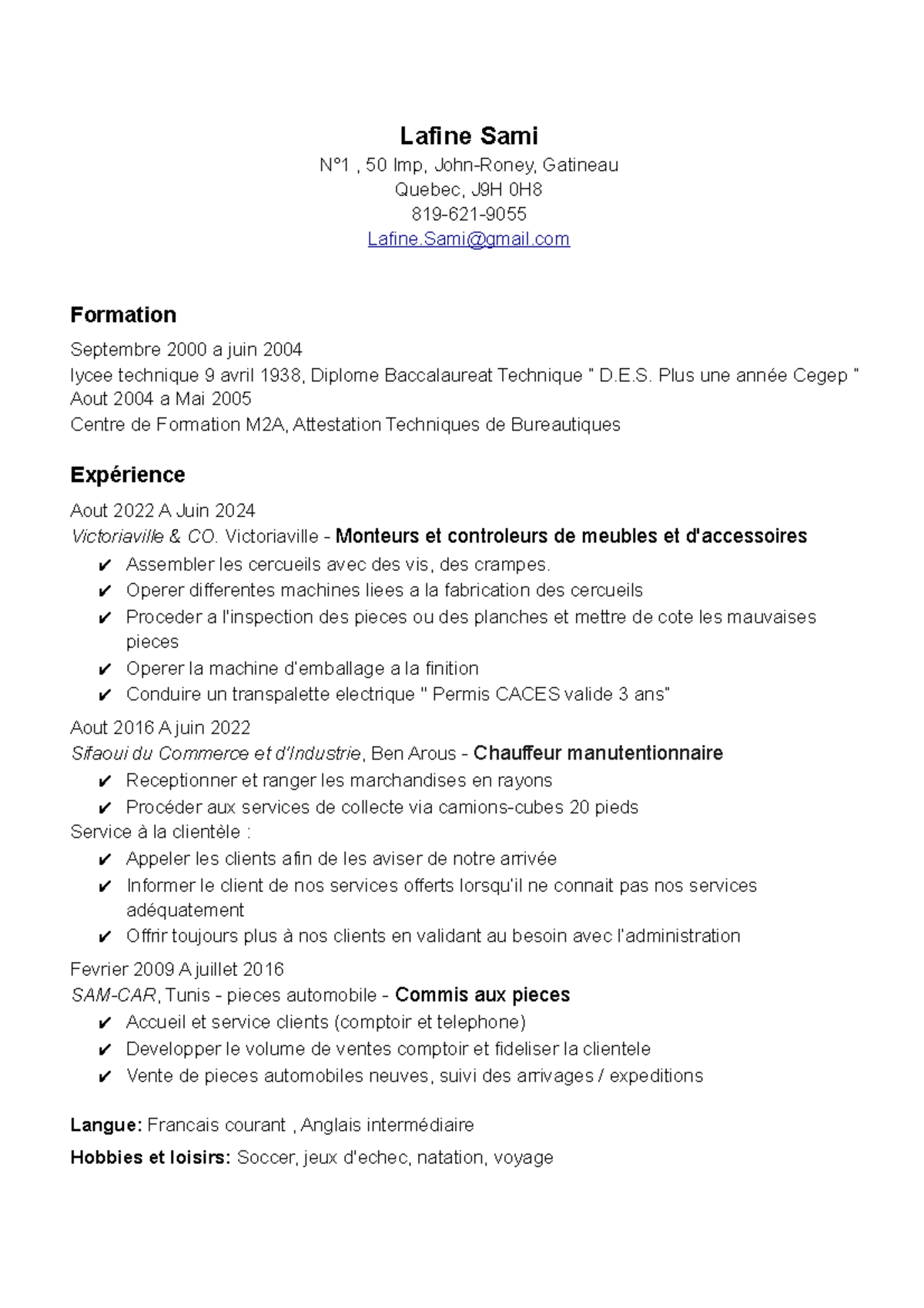 CV Sami-Lafine - Mon CV - Lafine Sami N°1 , 50 Imp, John-Roney ...