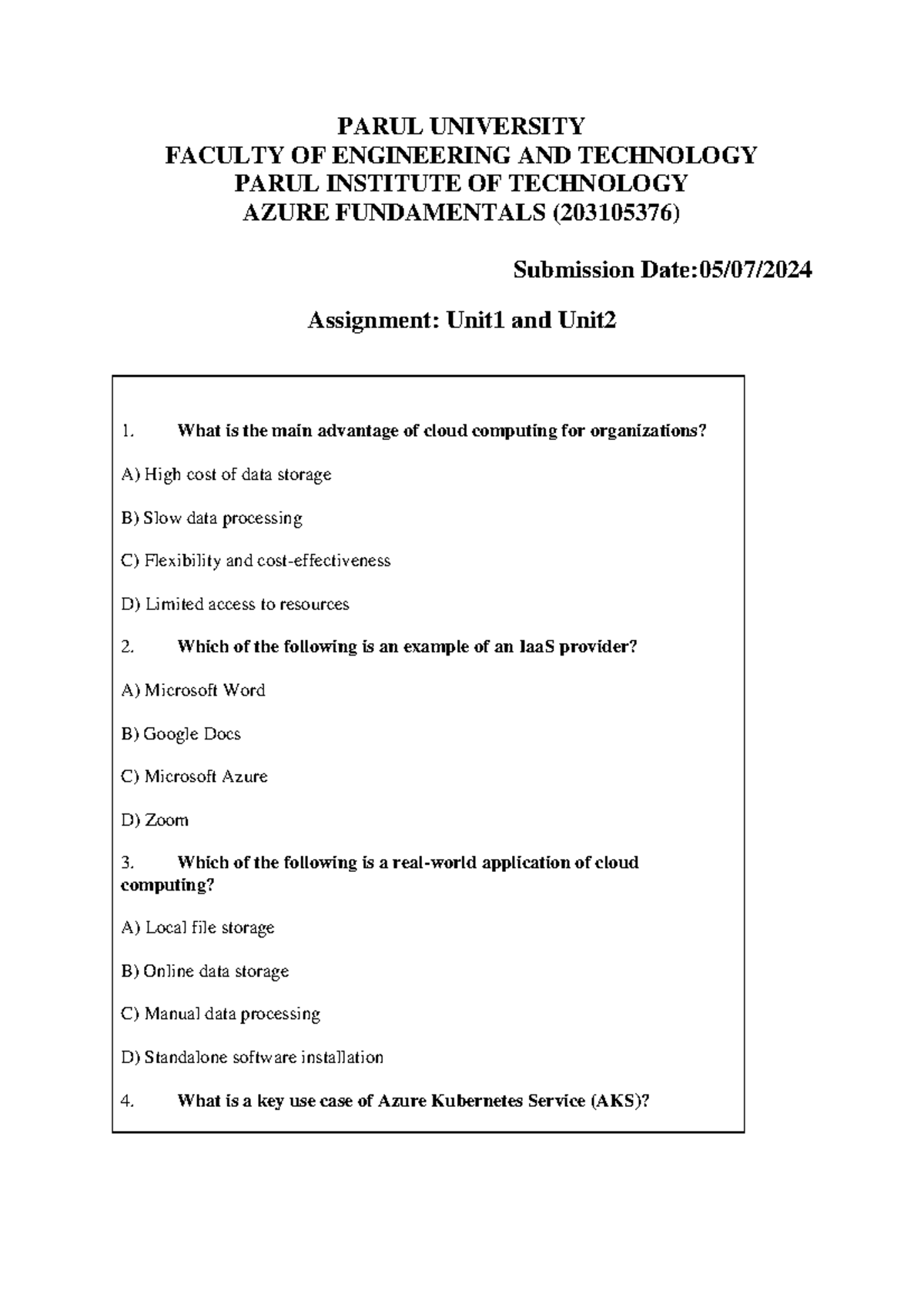 GCF 203105376 Assignment-1 - PARUL UNIVERSITY FACULTY OF ENGINEERING AND TECHNOLOGY PARUL ...