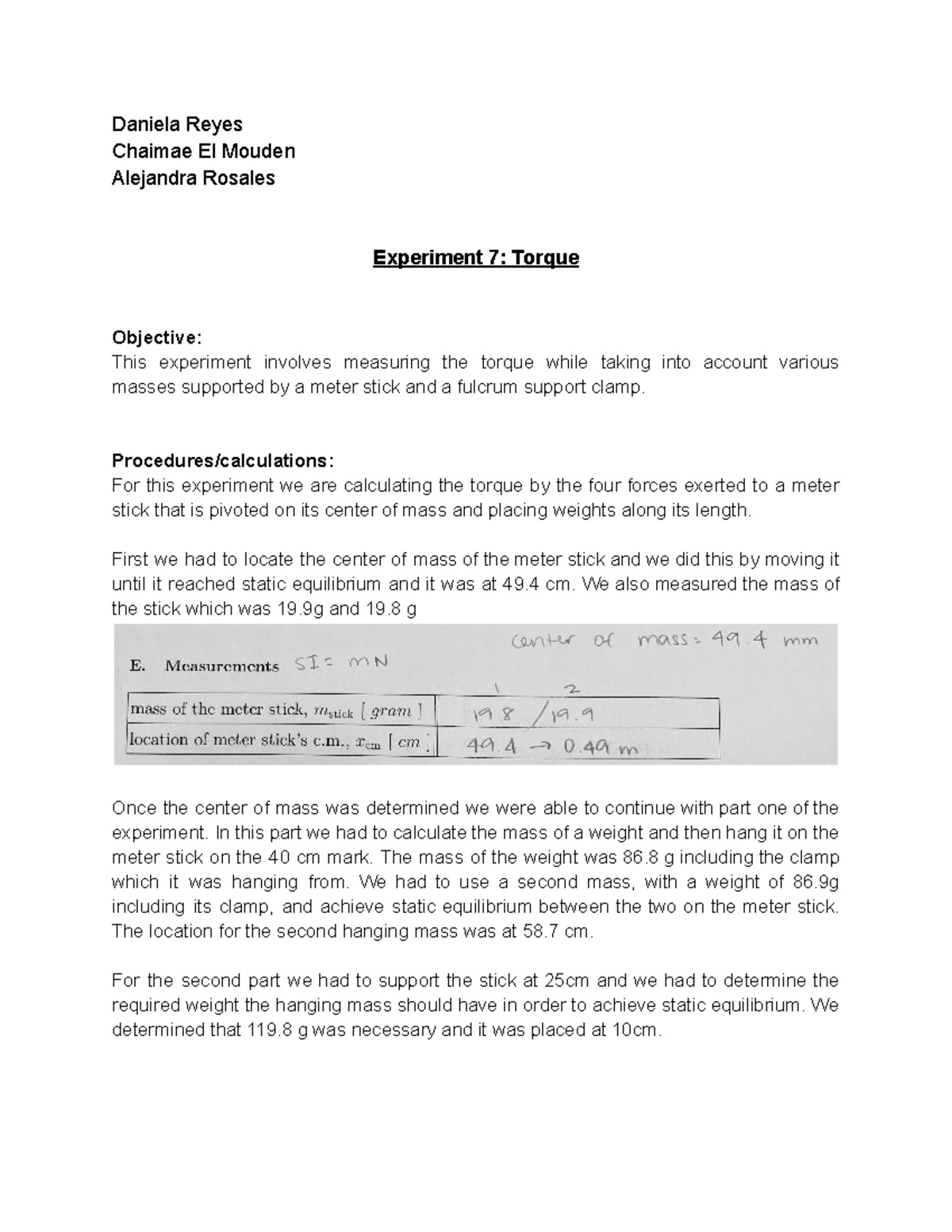 Lab 7 Torque - Daniela Reyes Chaimae El Mouden Alejandra Rosales ...
