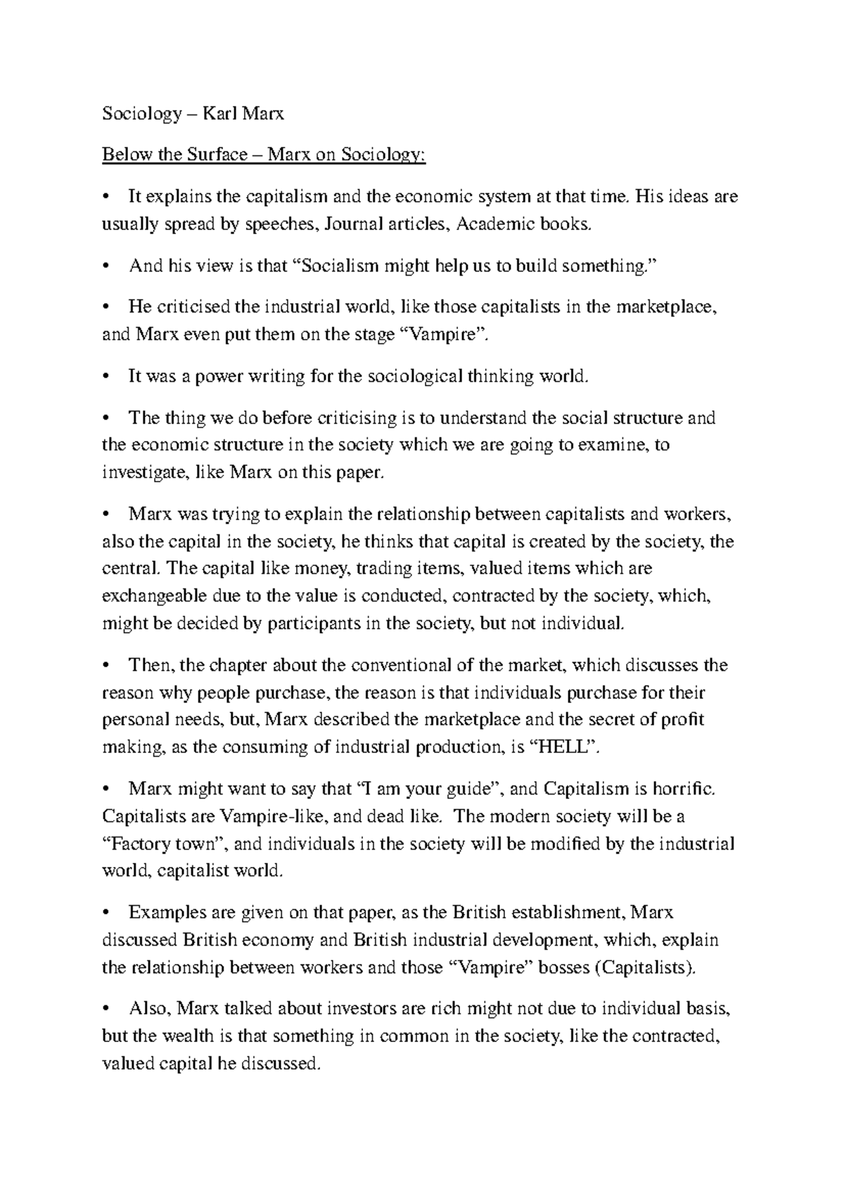 Sociology – Karl Marx - His ideas are usually spread speeches, Journal ...