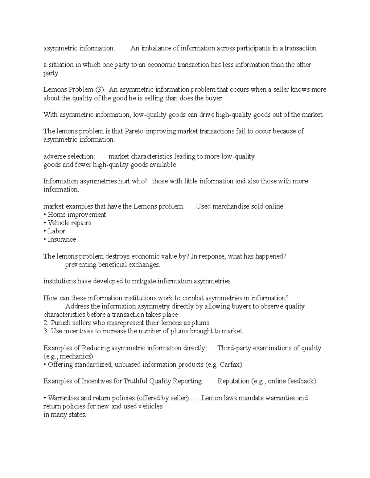 Asymmetric Information Part 1 - asymmetric information: An imbalance of ...