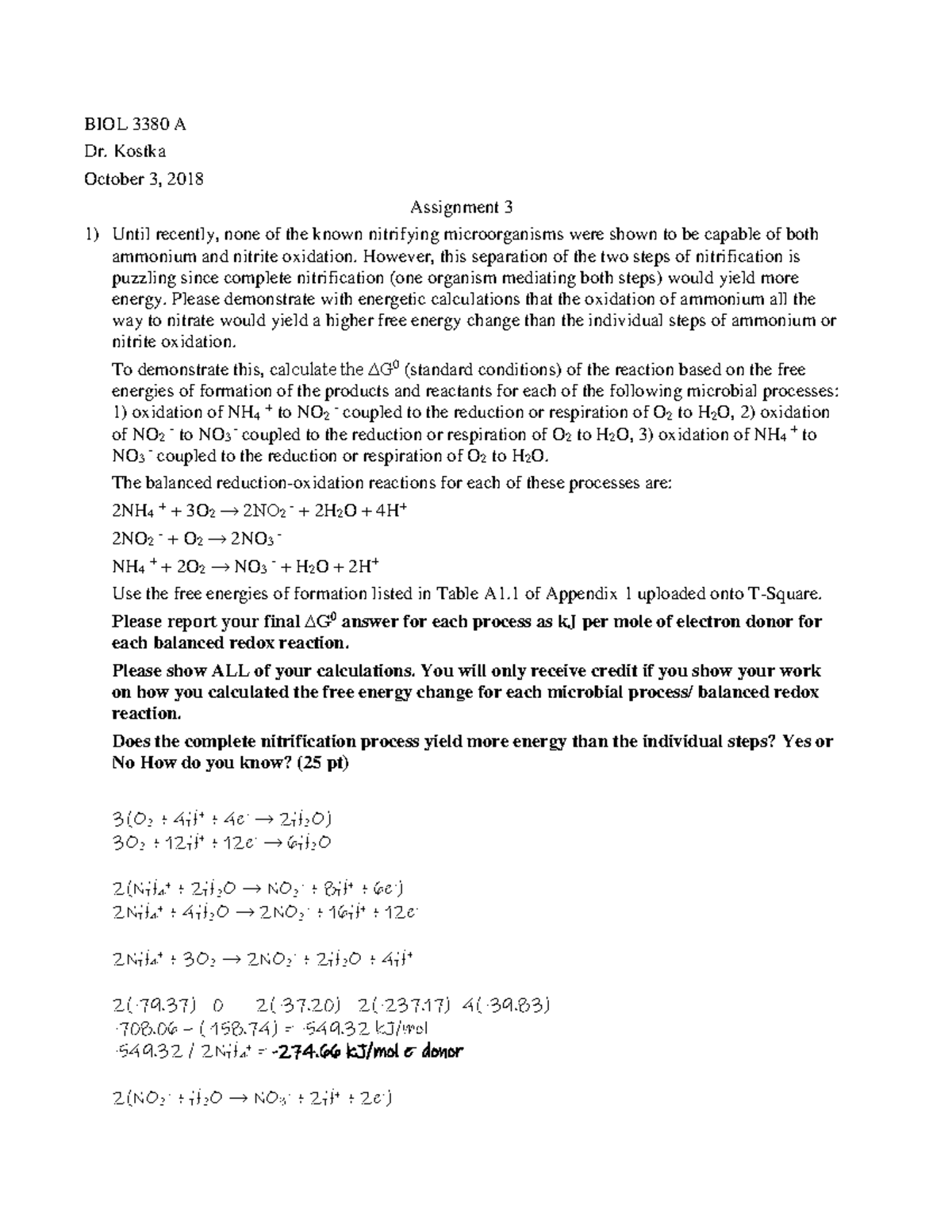 Assignment 3 - Grade: 100/100 - BIOL 3380 A Dr. Kostka October 3, 2018 ...