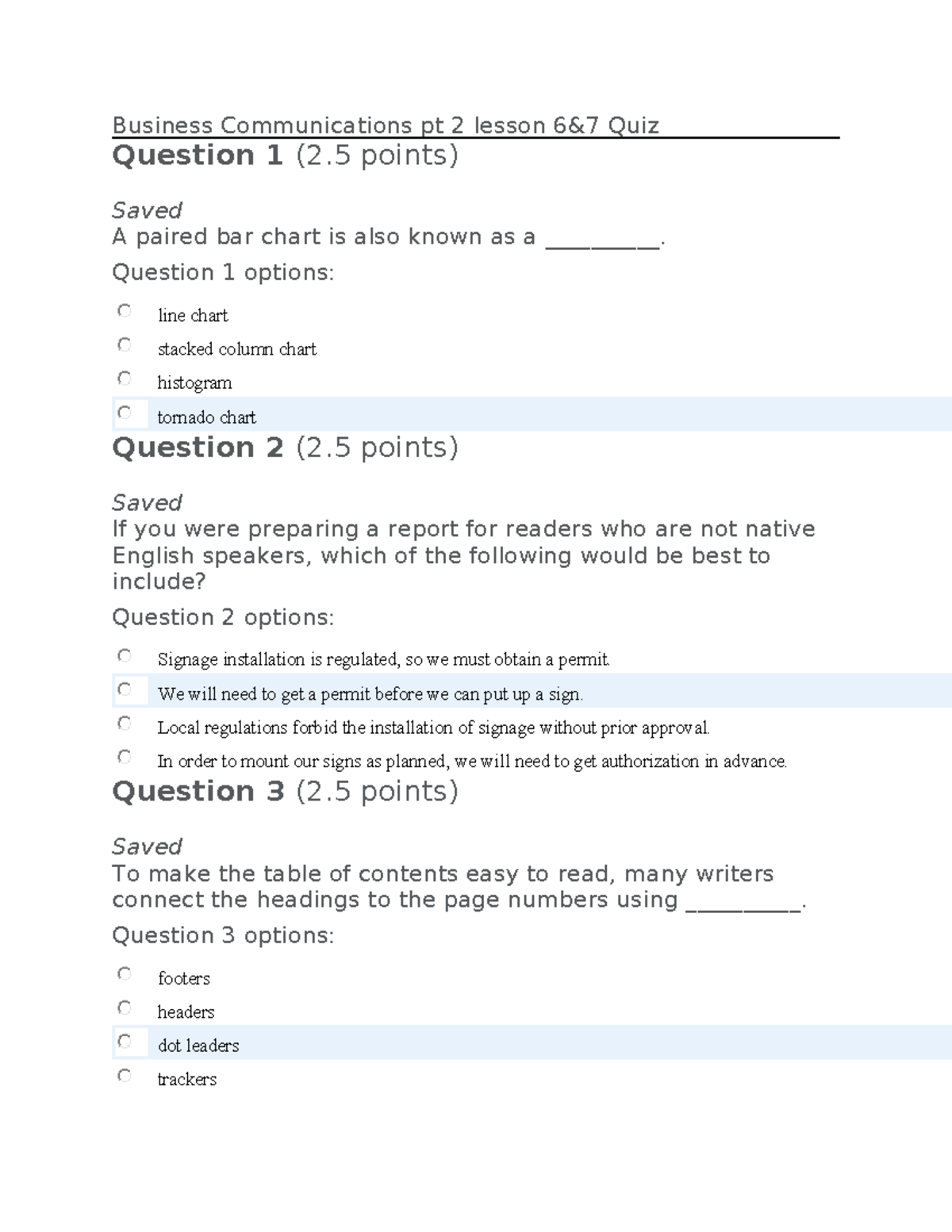 Business Communications pt 2 lesson 6 7 Quiz - Business Communications ...