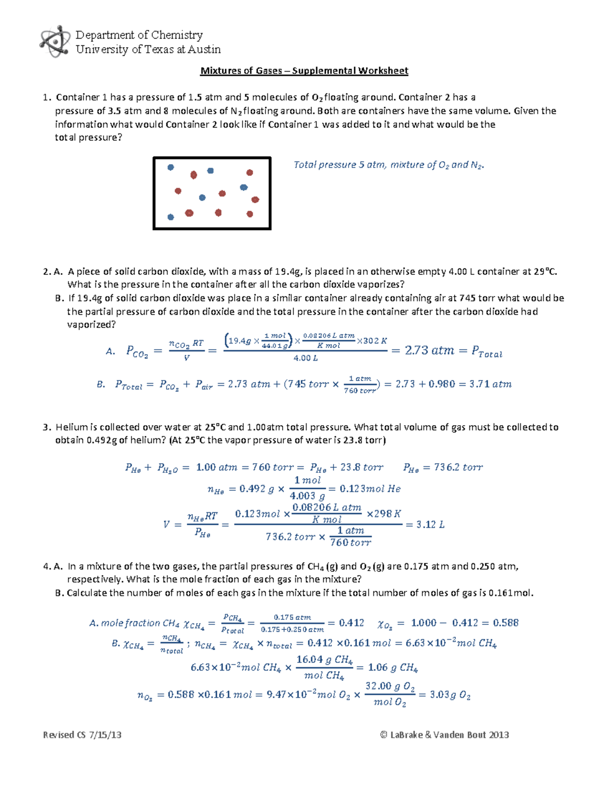 Mixtureof Gases-wkst-key - Revised CS 7/ 15 /13 © LaBrake & Vanden Bout ...