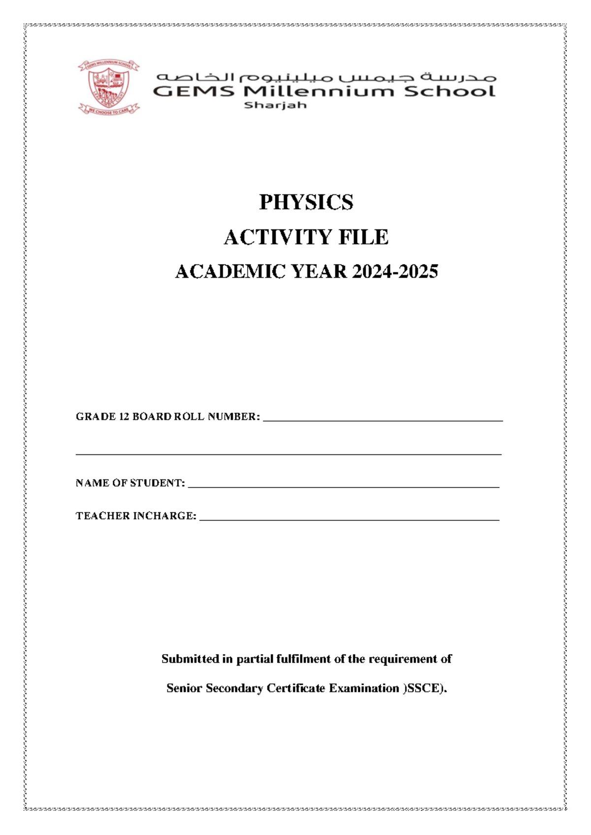 Grade 12th activity file for 2024 25 - PHYSICS ACTIVITY FILE ACADEMIC YEAR 20 24 - 2025 GRADE 12 ...