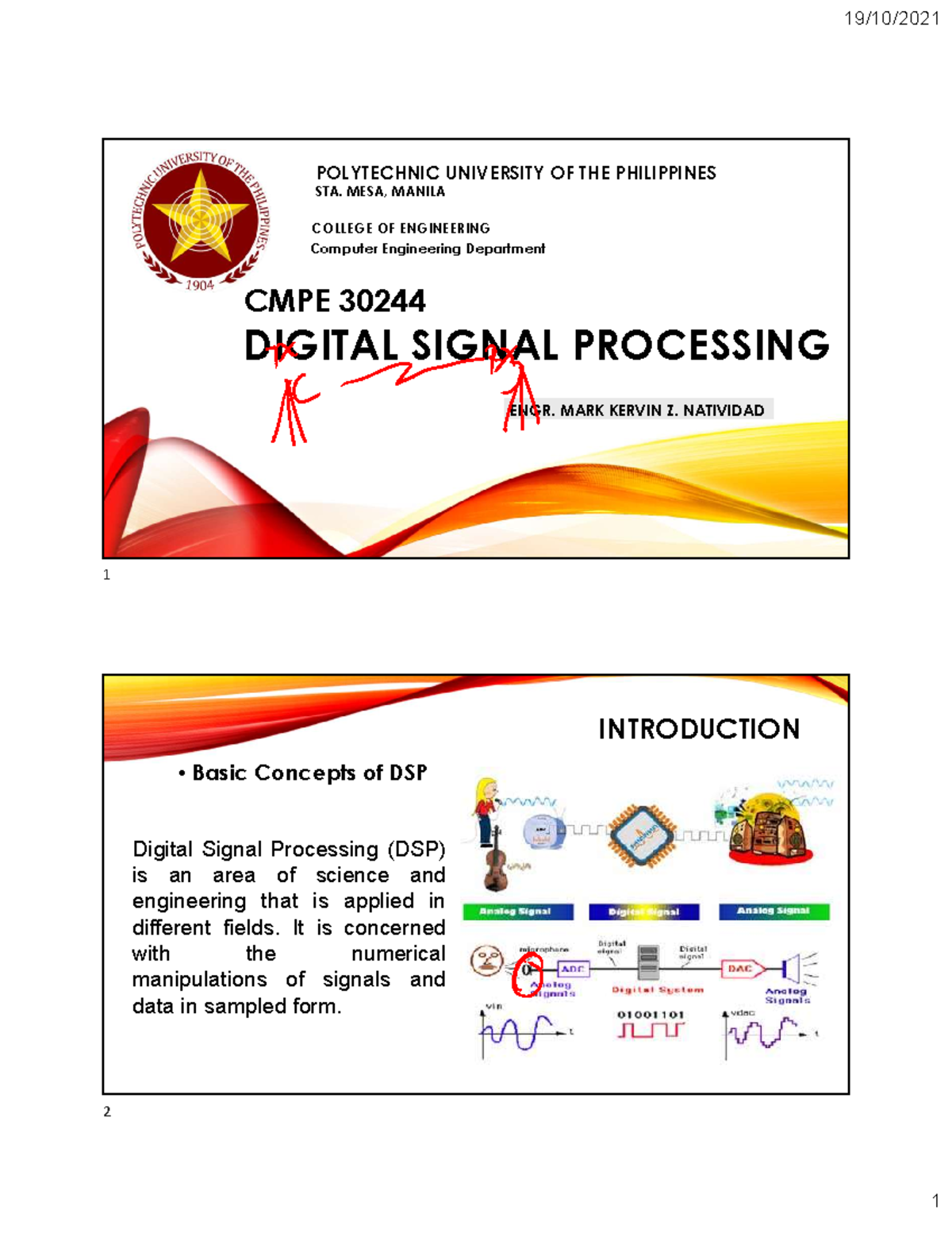 DSP Lecture 1 - POLYTECHNIC UNIVERSITY OF THE PHILIPPINES STA. MESA, MANILA Computer Engineering ...