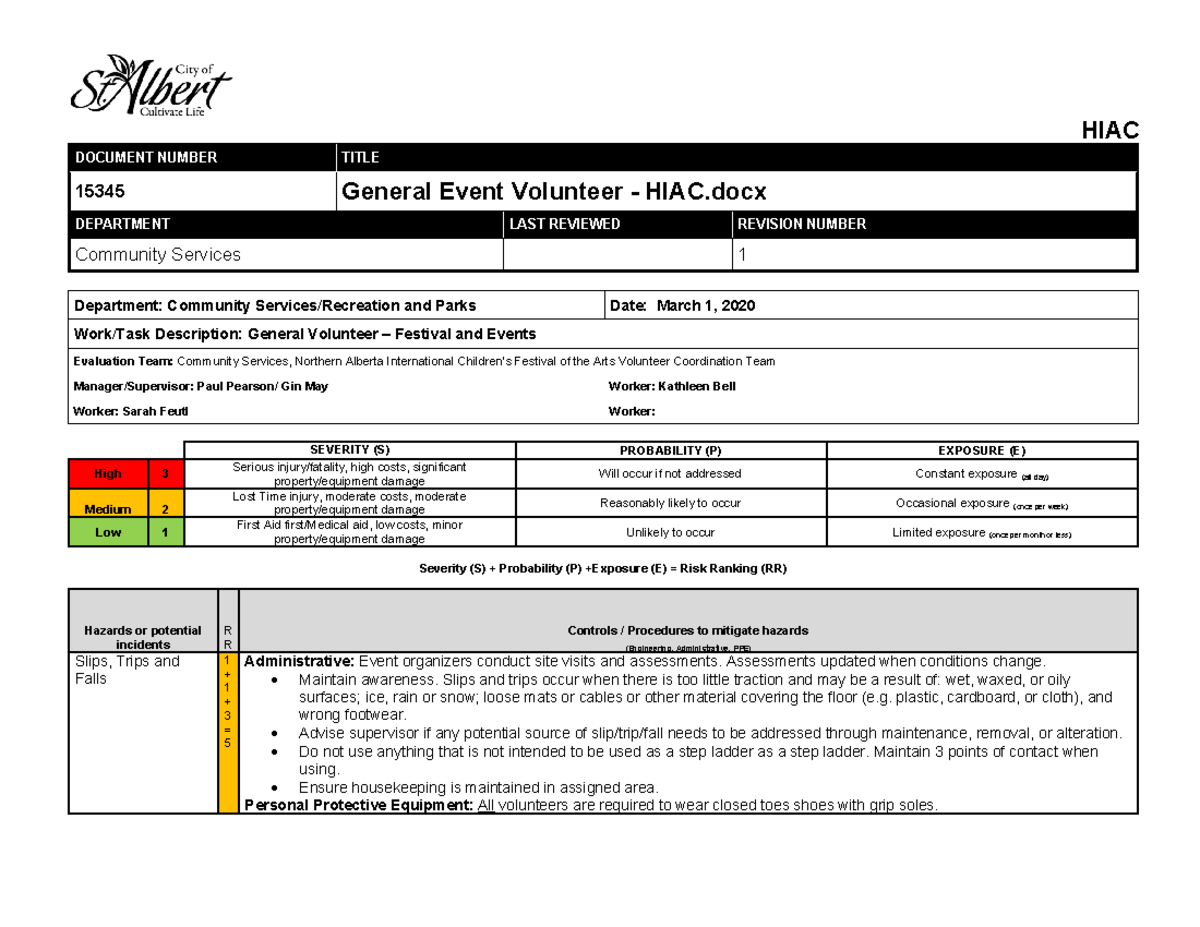 6384 General Volunteer - HIAC - HIAC DOCUMENT NUMBER TITLE 15345 ...