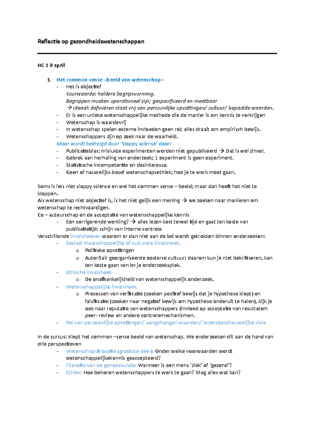 Reflectie op gezondheidswetenschappen - Het common sense –beeld van ...