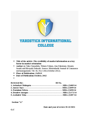 Assignment, Strategic Mgt - YARDSTICK INTERNATIONAL COLLEGE ...