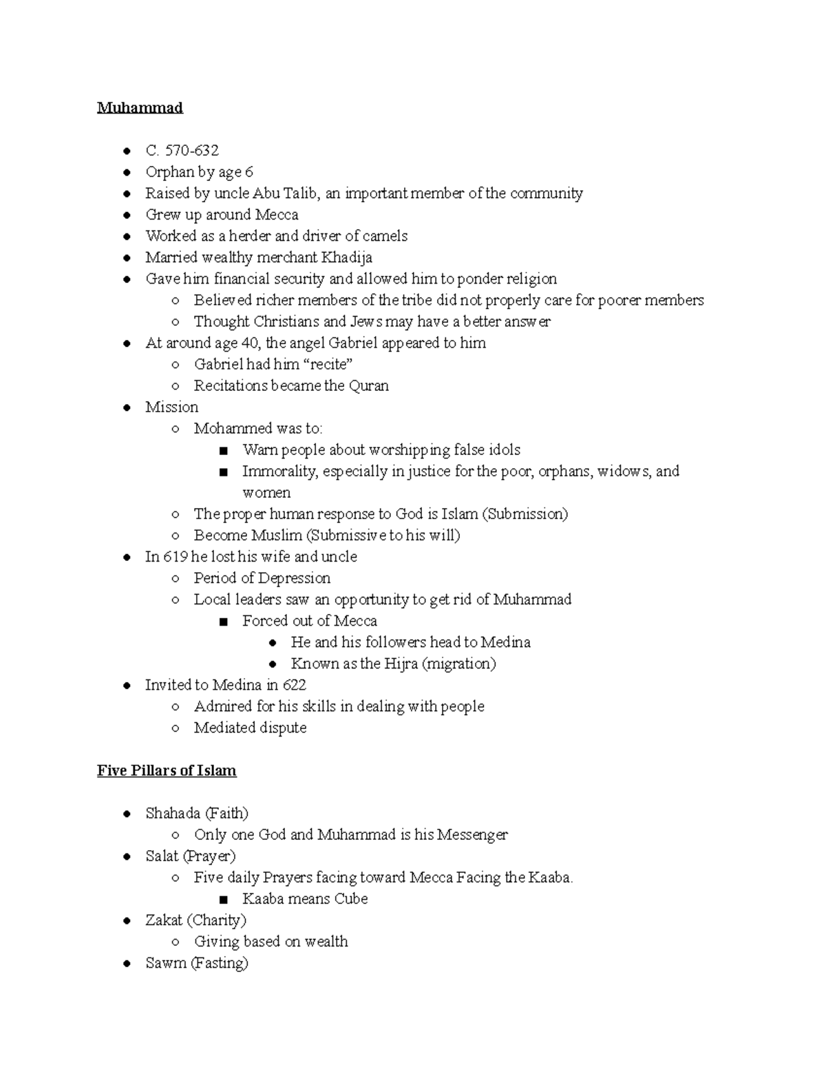The Rise of Islam - Muhammad C. 570- Orphan by age 6 Raised by uncle ...