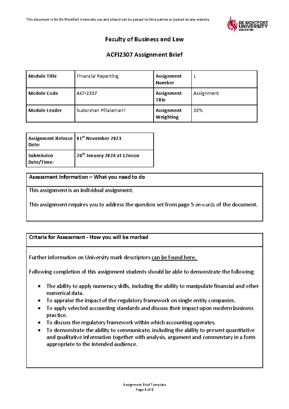 ACFI2307 Jan 2024 Assignment V2 31 10 2023 - Assignment Brief Template ...