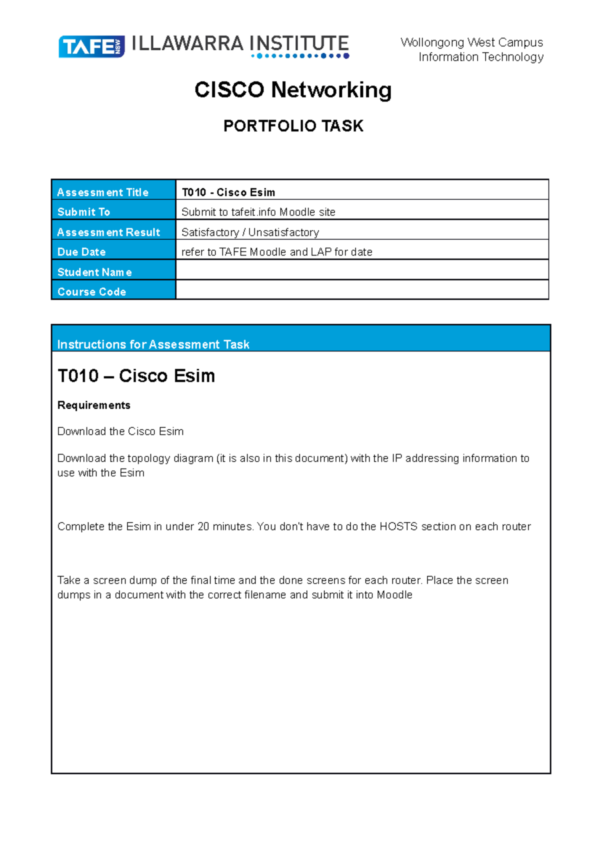 T010 Cisco Esim - Certificate IV Information Technology Support ...