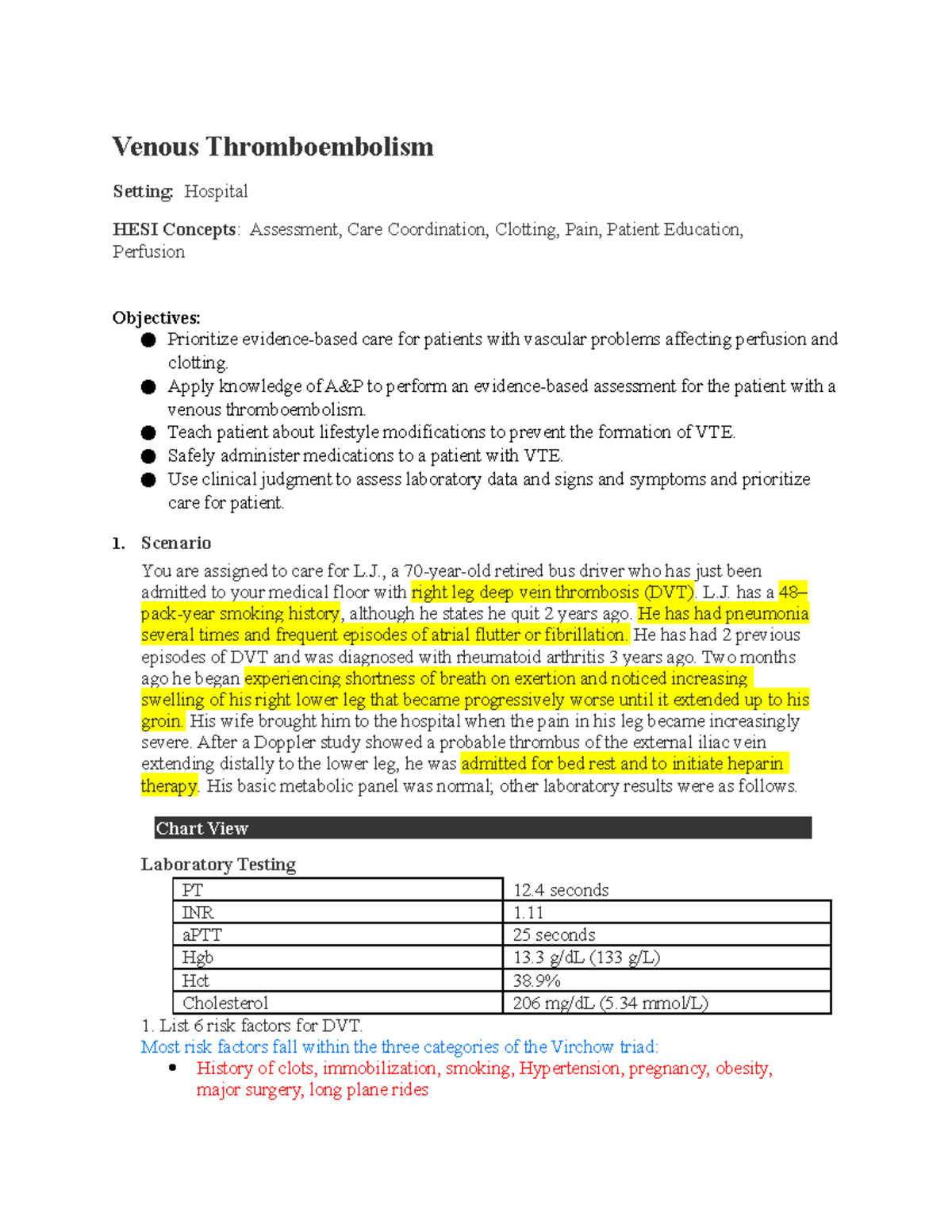Case Study - Venous Thromboembolism SP20 - Venous Thromboembolism ...