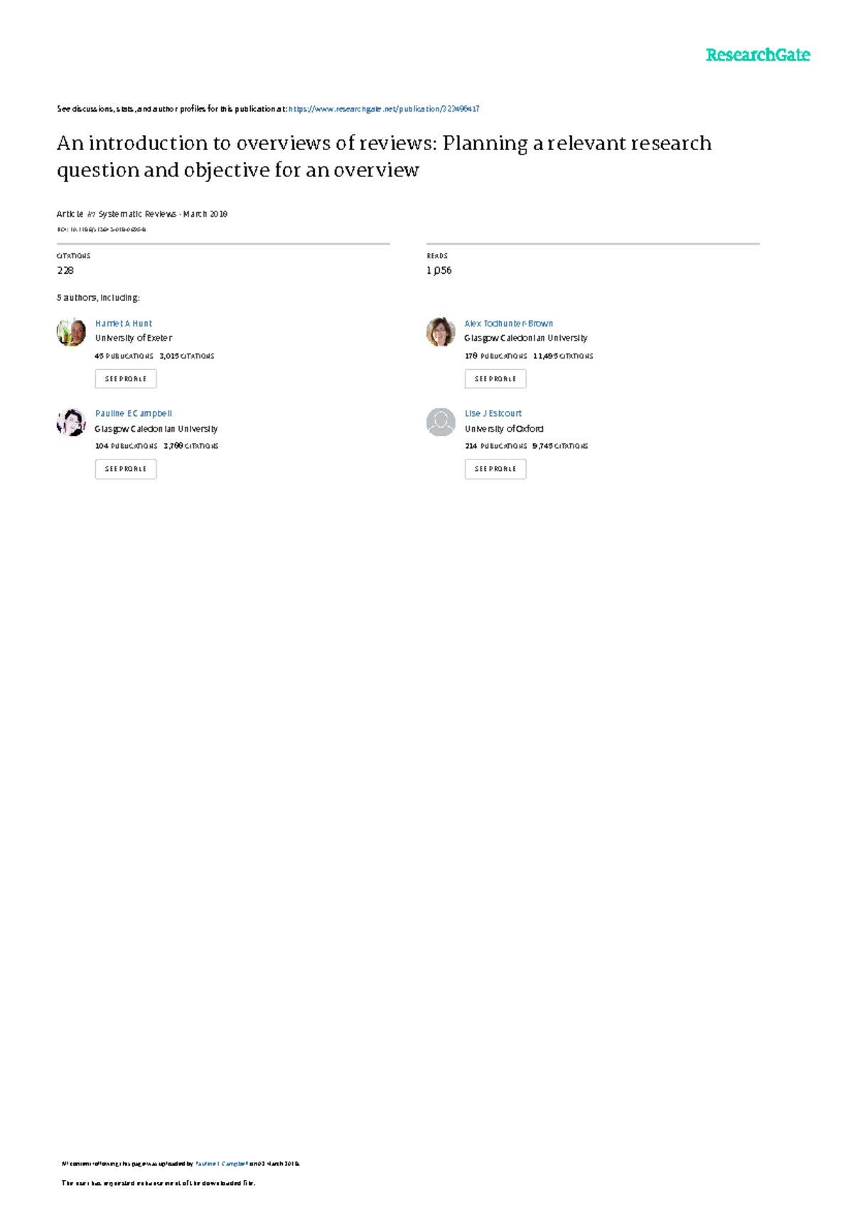 An introduction to overviews of reviews Planning a - See discussions ...