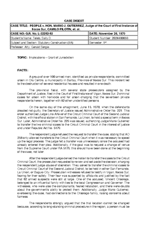 Statcon Chapter 9 Case Doctrines - STATCON CHAPTER 9 Cases Doctrines: 1. Co vs. Court of Appeals ...