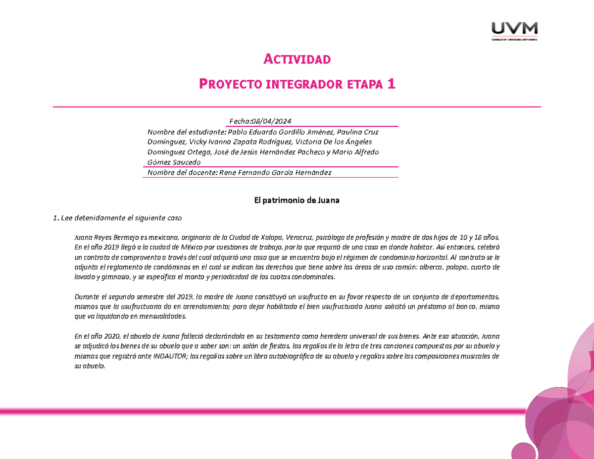 PI Etapa 1[1 - ejercicio obligatorio - ACTIVIDAD PROYECTO INTEGRADOR ETAPA 1 Fecha: 08 / 04 ...