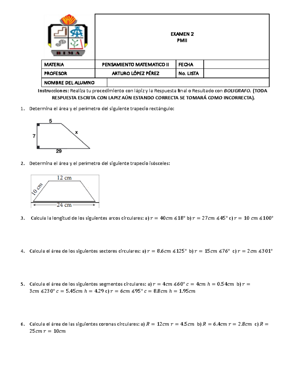 Examen 2II - EXAMEN 2 PMII MATERIA PENSAMIENTO MATEMATICO II FECHA ...