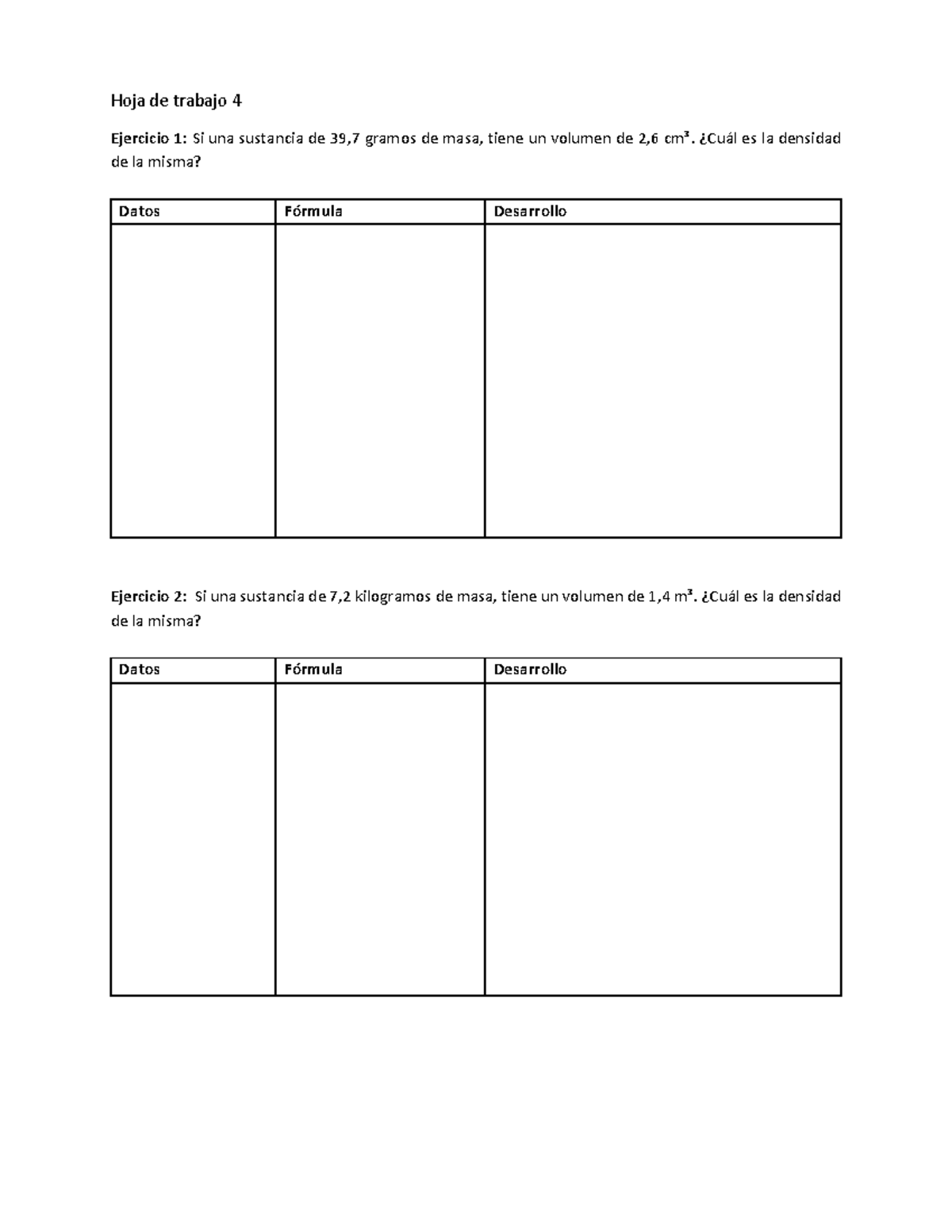 Hoja de Actividad 4 - ejercicios guía de problemas con formulas ...