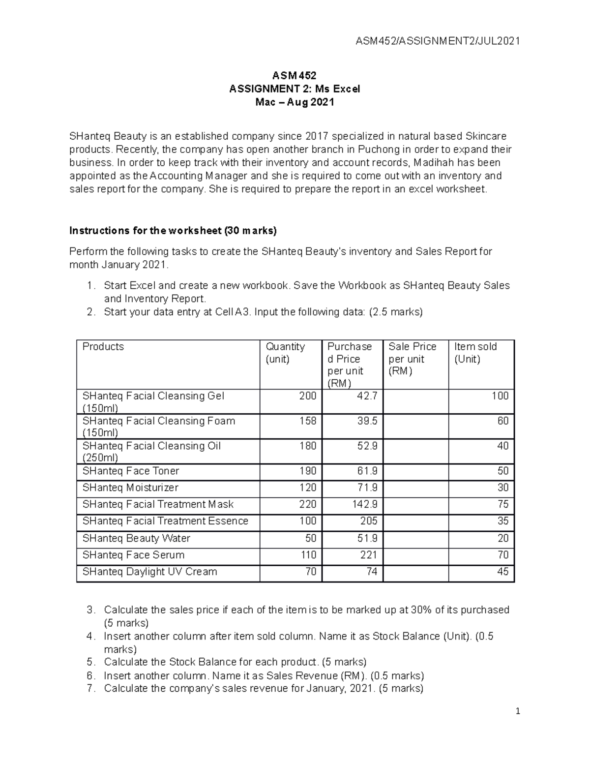 ASM 452 MS Excel Assignment MAC AUG 2021 Latest - End user Application ...