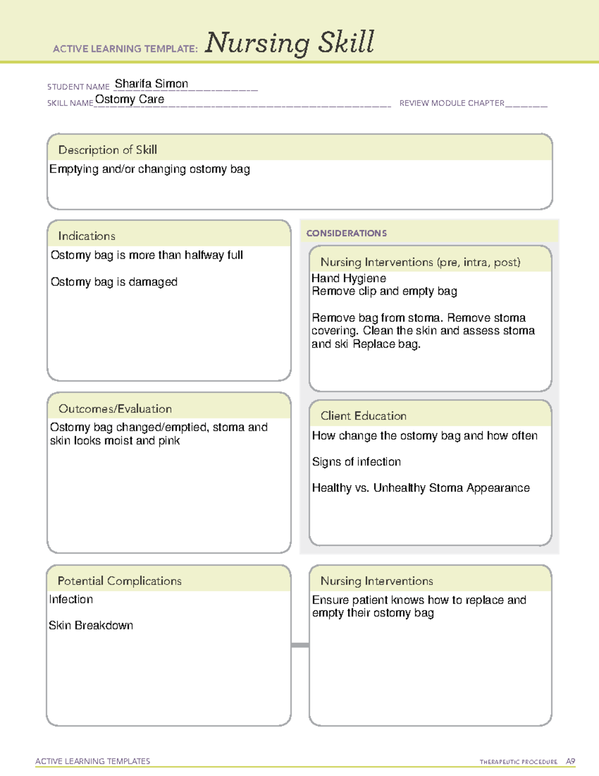 Ostomyactive Learning Template Nursing Skill form - ACTIVE LEARNING ...