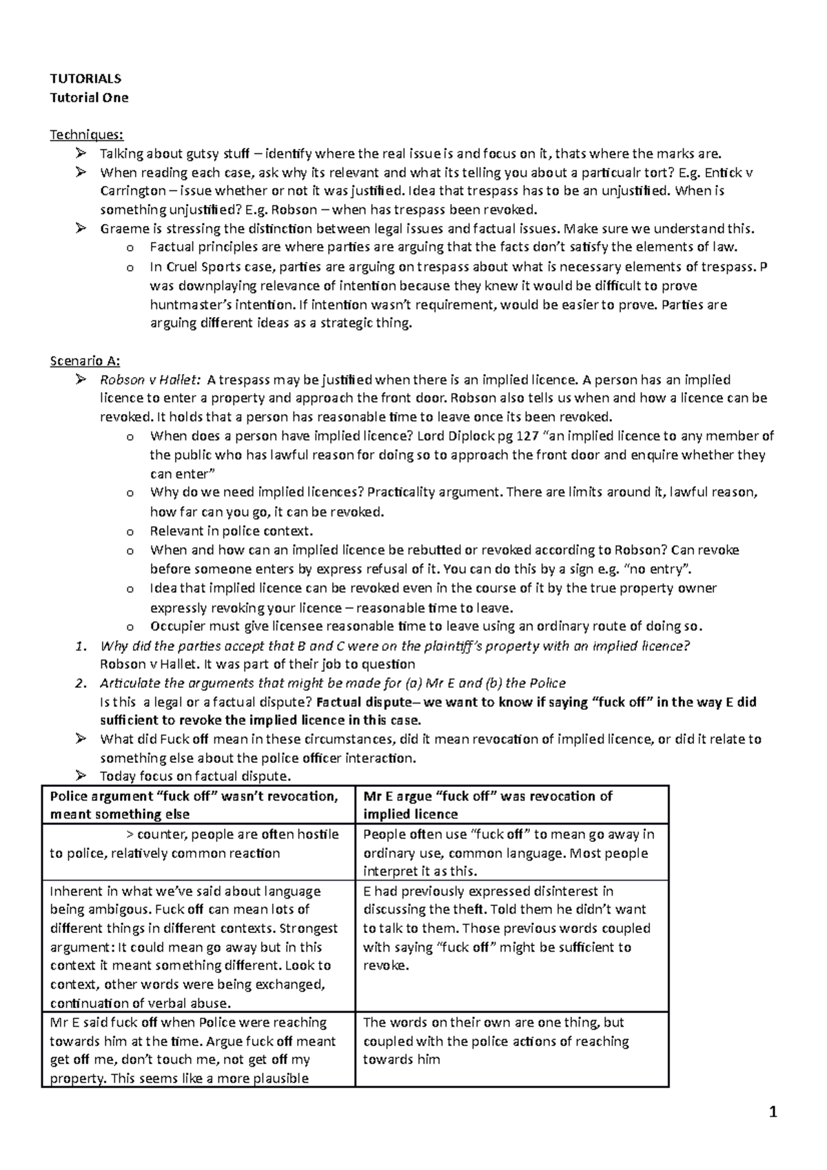 LAWS 212 TRI 2 Tutorial Notes - TUTORIALS Tutorial One Techniques ...