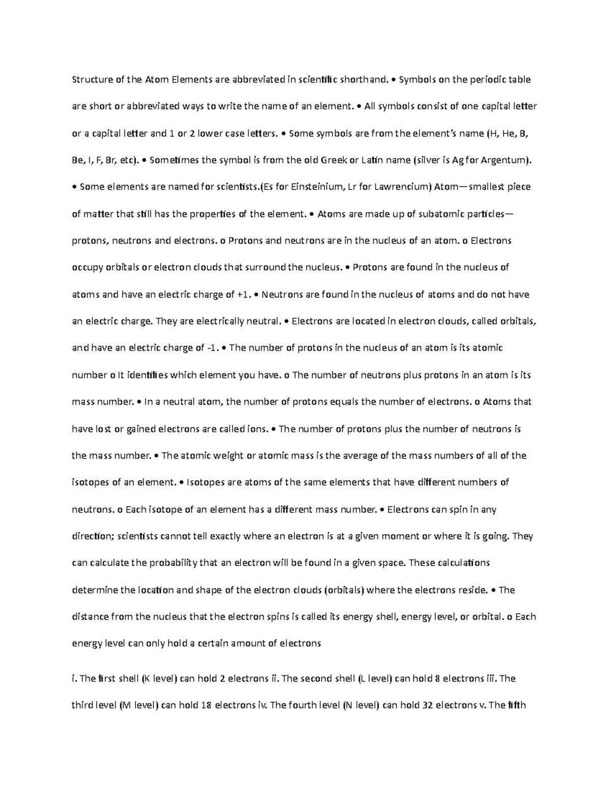 Atomic Structure Notes - Structure of the Atom Elements are abbreviated ...