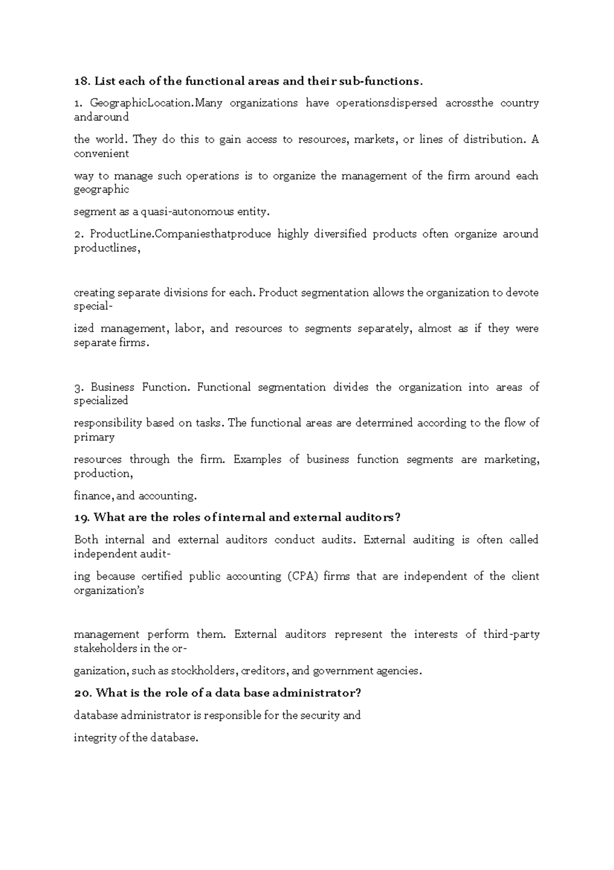 AIS LECTURE NOTES / - 18. List each of the functional areas and their ...