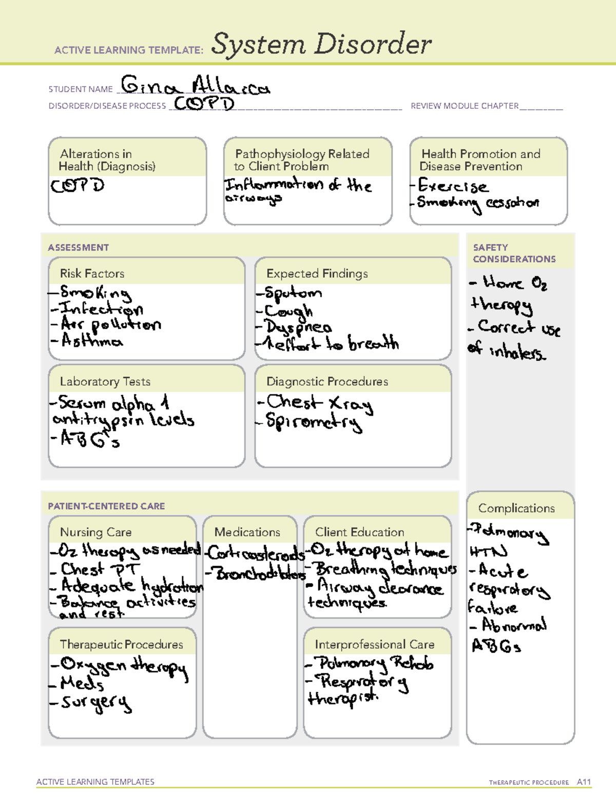 Copd - Course work - ACTIVE LEARNING TEMPLATES THERAPEUTIC PROCEDURE A ...