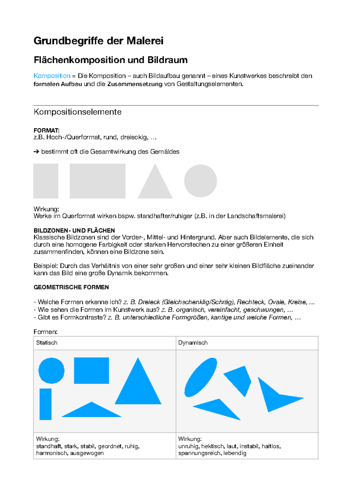 Kunst Theorie 11 1 Zusammenfassung - Grundbegriffe der Malerei ...
