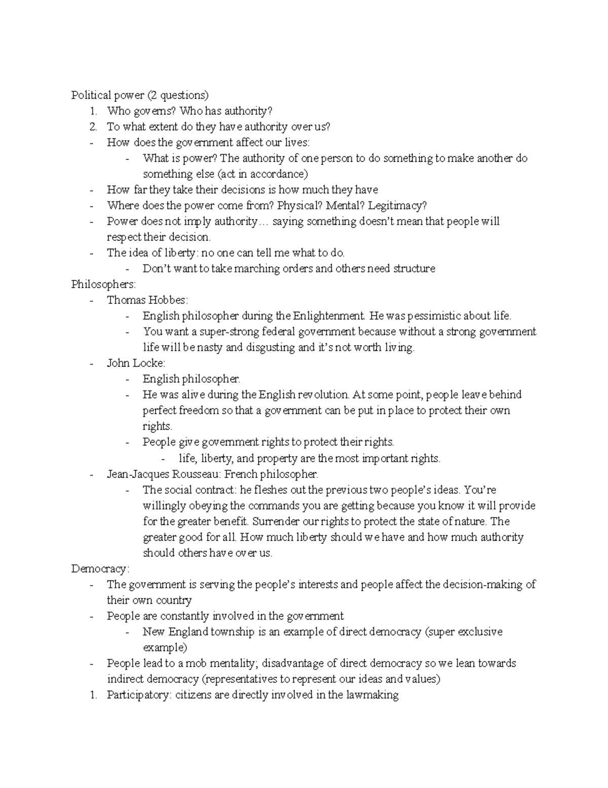 Civics Unit 1 notes - Political power (2 questions) 1. Who governs? Who ...