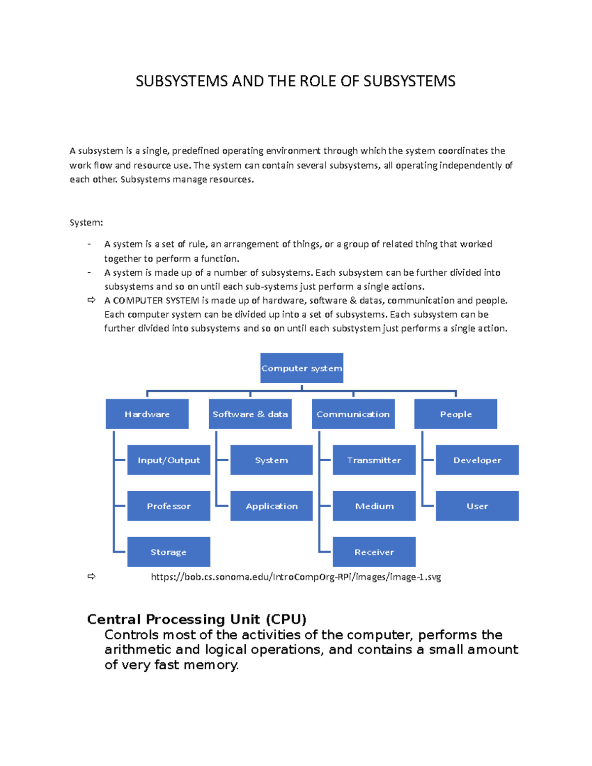 Subsystems AND THE ROLE OF Subsystems - SUBSYSTEMS AND THE ROLE OF ...