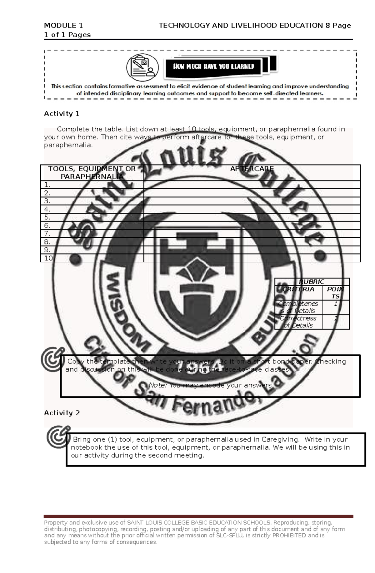 TLE 8 1ST M1 Formative Assessment - MODULE 1 TECHNOLOGY AND LIVELIHOOD ...