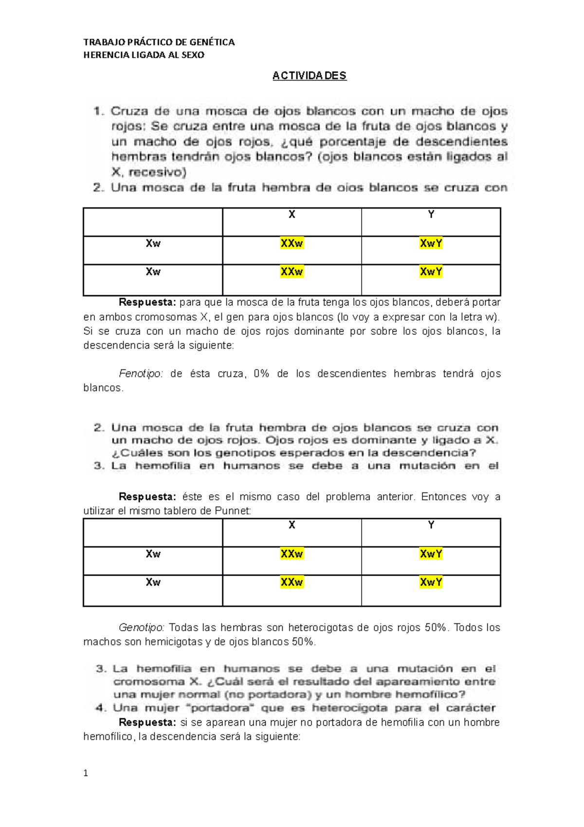 TP - Ejercicios de genética - TRABAJO PRÁCTICO DE GENÉTICA HERENCIA ...