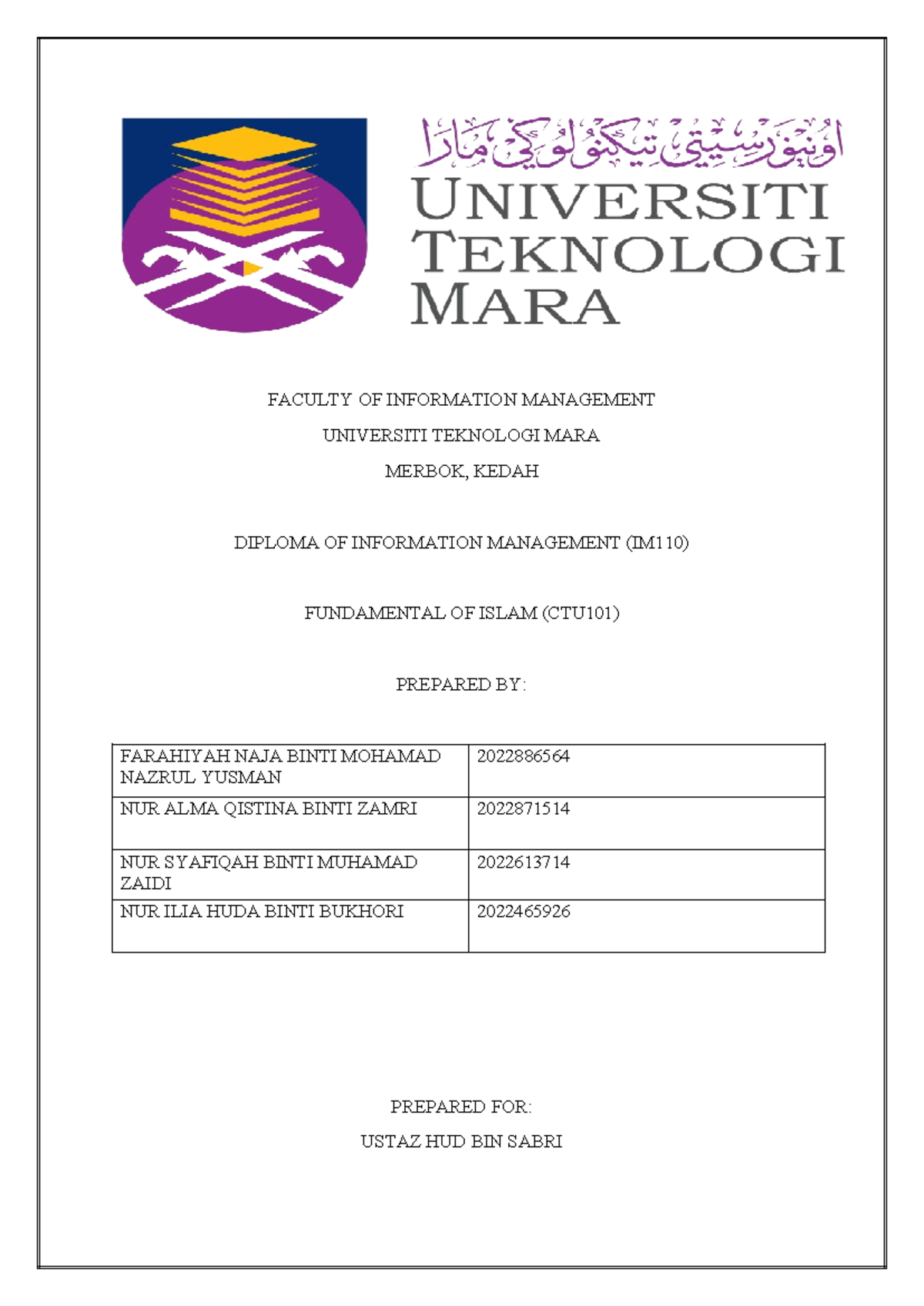 Assignment Ctu101 Faculty Of Information Management Universiti