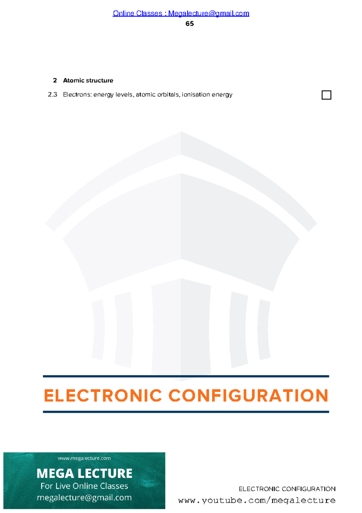 2 Electronic Configuration Notes 1 2 Atomic Structure 2 Electrons Energy Levels Atomic