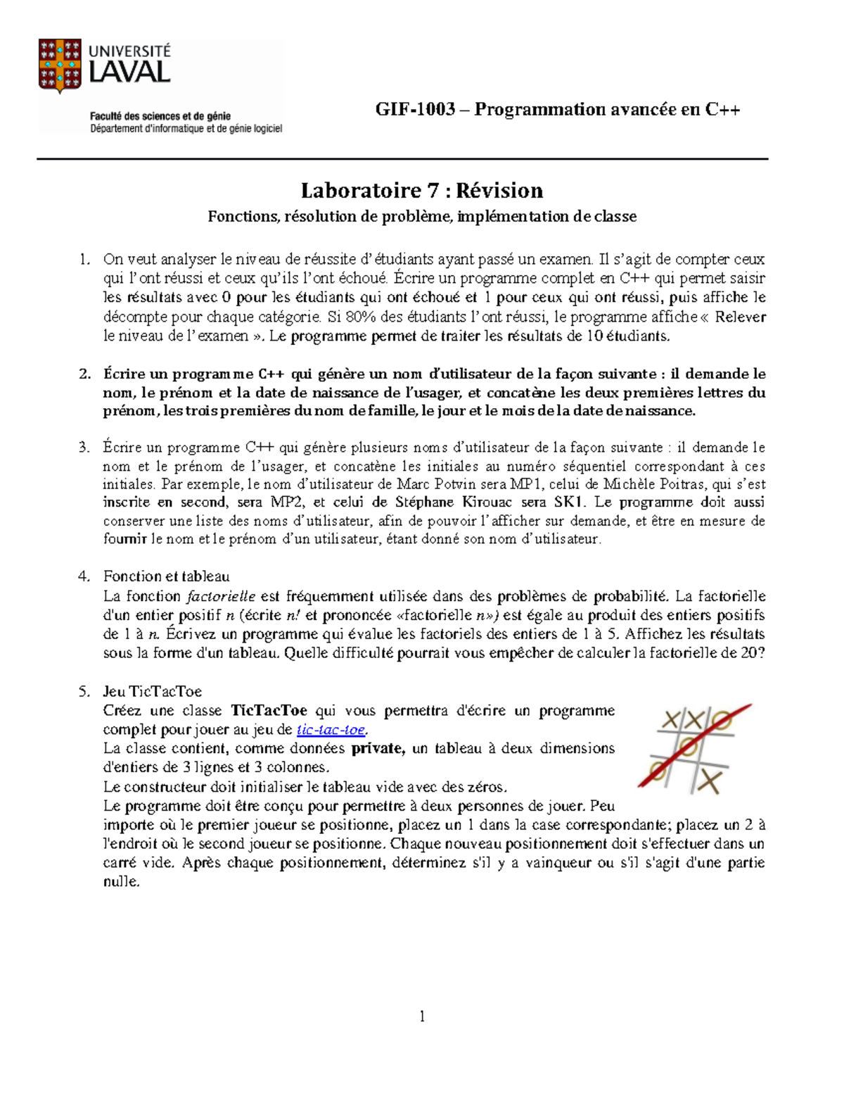 Labo7 - Révision examen intra H24 - 1 GIF- 1003 – Programmation avancée ...