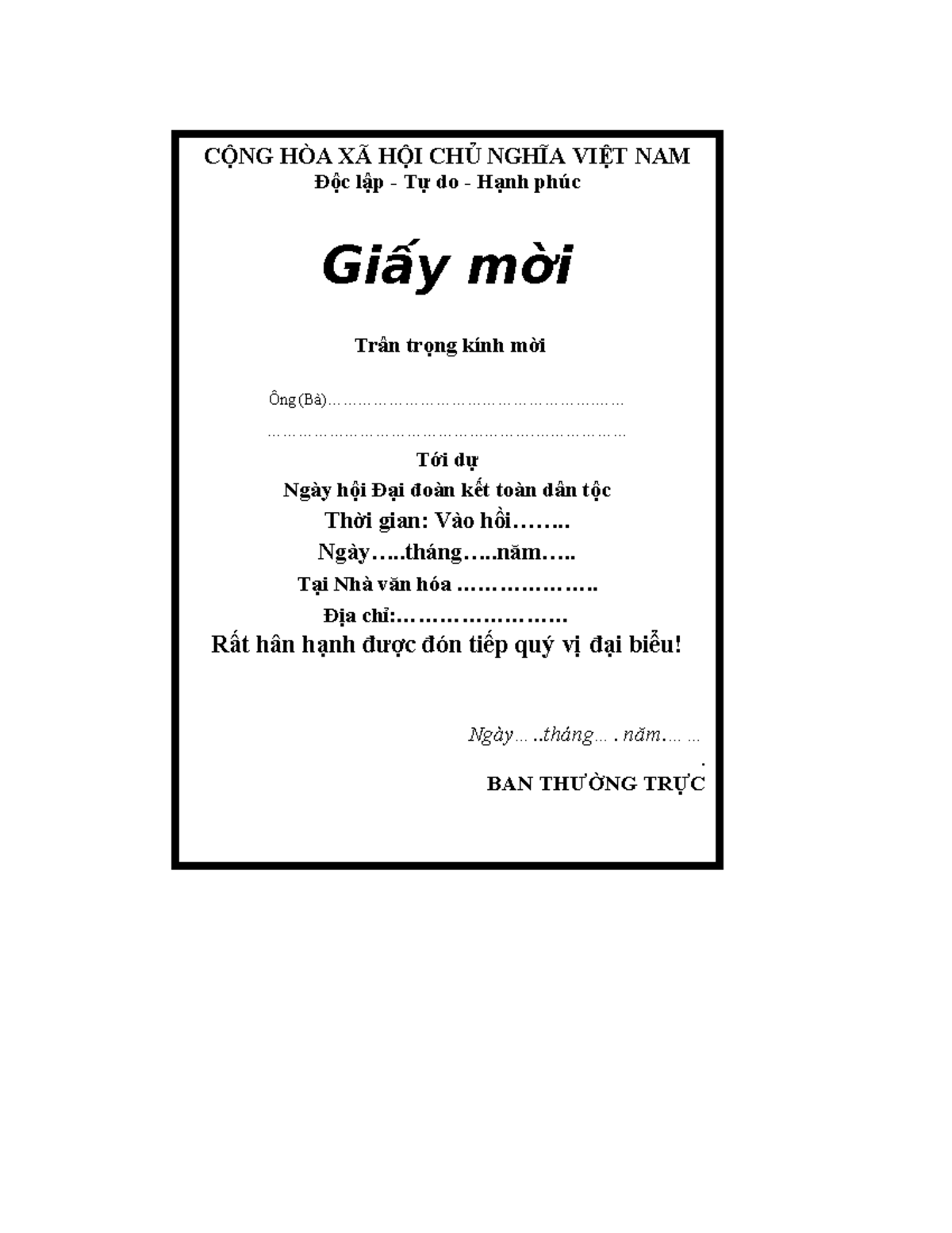 Mau giay moi du ngay hoi dai doan ket dan toc - CỘNG HÒA XÃ HỘI CHỦ ...