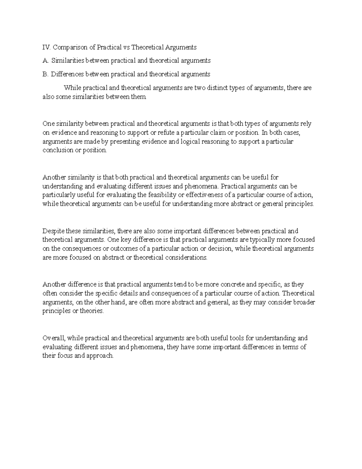 Practical vs theoretical arguments 4 - IV. Comparison of Practical vs ...
